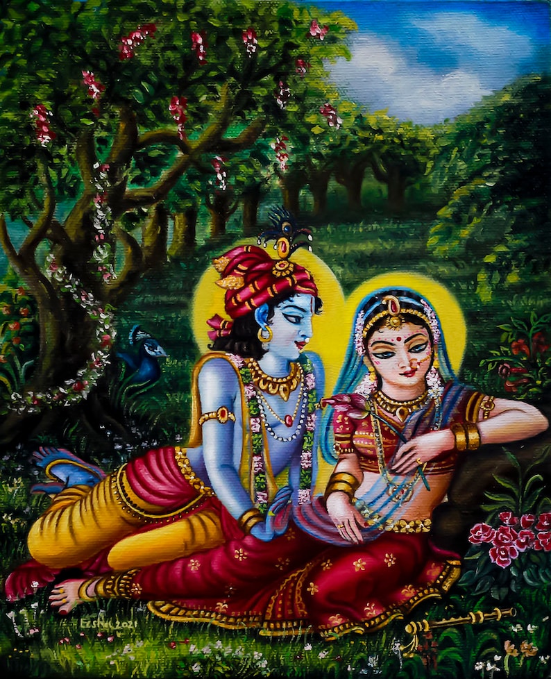 Krishna With Radha Painting/hare Krishna Gift /lord Krishna Wall Art ...