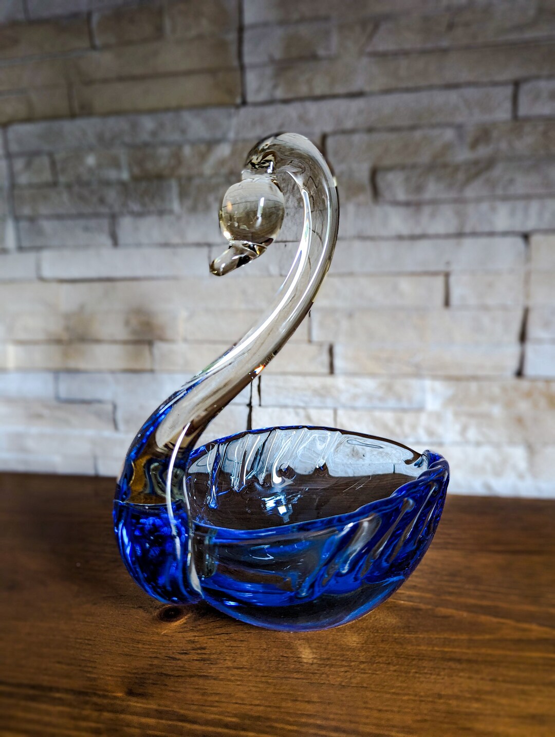Large Heavy Glass Swan, Art Glass, Transparent Light Blue, Glass Bowl ...