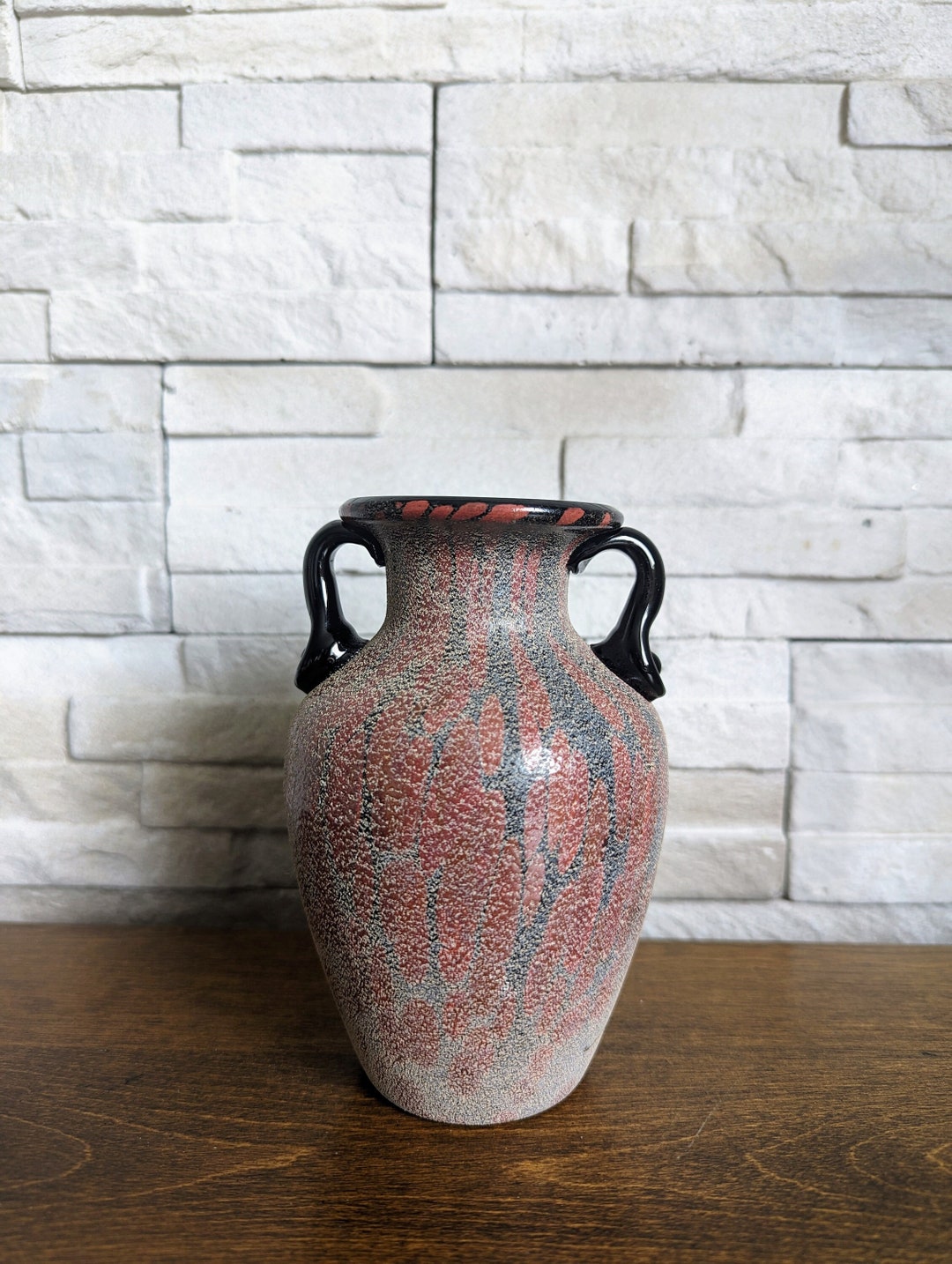 Small Vintage Vase in Frosted Ceramic Decorative Vase With Handles Red ...