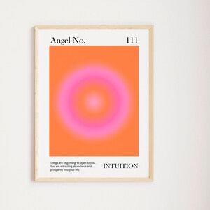 111 Angel Number Poster Pink Orange Aura Wall Art Intuition Print ...