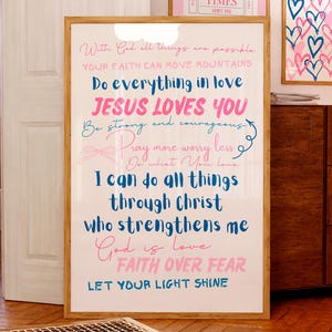 Blue Pink Christian Wall Art Girly Scripture Print Teen Girl Room Decor ...