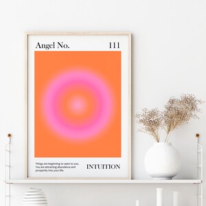 111 Angel Number Poster Pink Orange Aura Wall Art Intuition Print ...