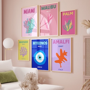 Preppy Beach Posters Bright Colorful Wall Art Gallery Wall Set of 6 ...