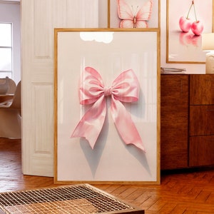 Pink Bow Wall Art Coquette Room Decor Aesthetic Girly Wall Art Trendy ...