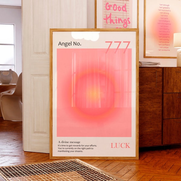 Angel Number 777 Poster Pink Aura Print Spiritual Wall Art - Etsy