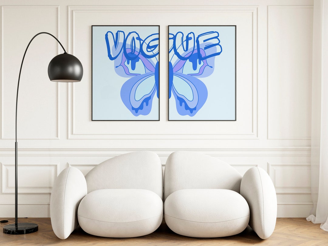 Blue Butterfly Wall Art Fashion Designer Print Trendy Graffiti Wall Art ...