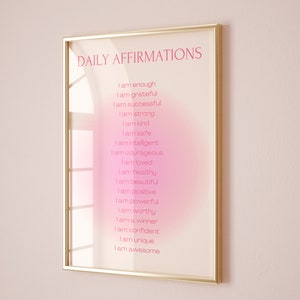 Daily Positive Affirmations Wall Art Pink Aura Print Motivational ...