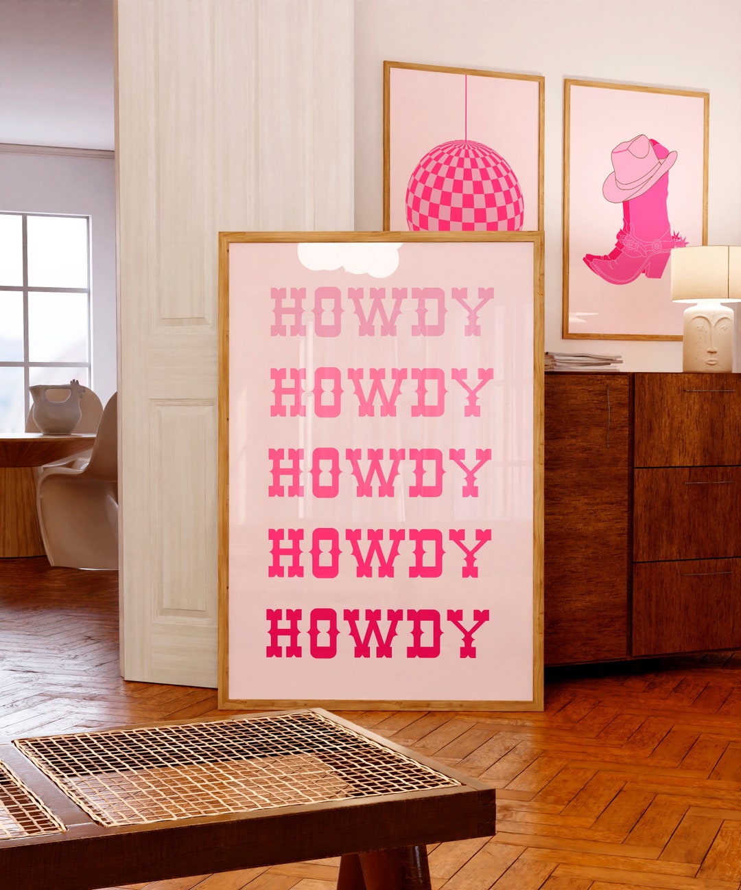 Pink Howdy Print Girly Western Wall Art Hot Pink Cowgirl Print Howdy ...