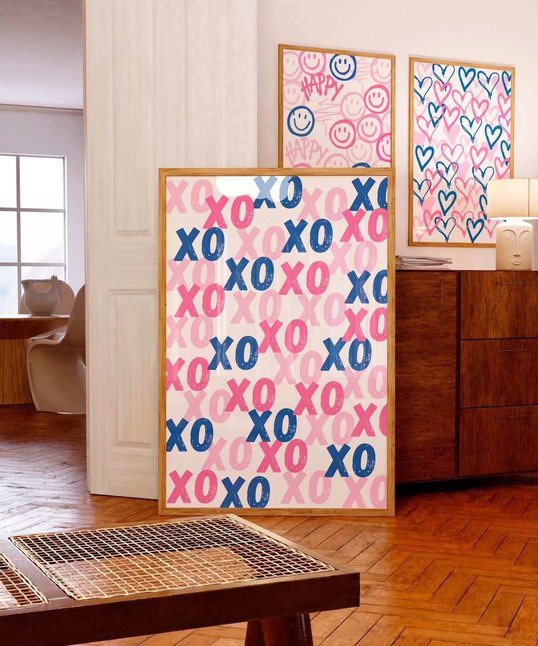 XOXO Poster Navy Blue Pink Print XO Graffiti Wall Art College Dorm ...
