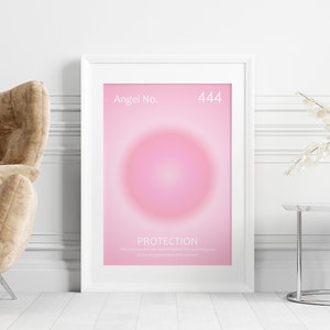 Angel Number 444 Poster Pink Aura Print Spiritual Wall Art Light Pink ...