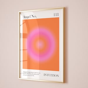 111 Angel Number Poster Pink Orange Aura Wall Art Intuition Print ...