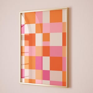 Checkered Print Pink Orange Checker Wall Art Funky Retro Dopamine Decor ...