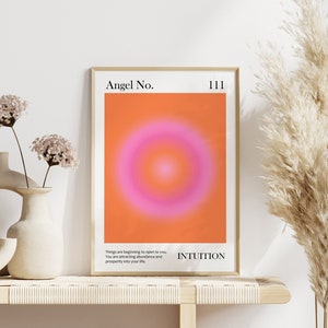 111 Angel Number Poster Pink Orange Aura Wall Art Intuition Print ...