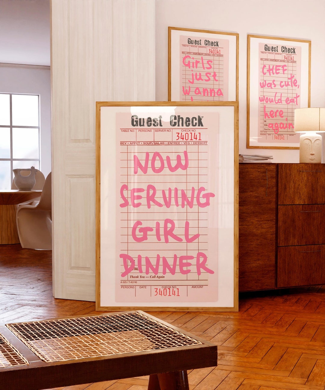 Now Serving Girl Dinner Poster: Retro Kitchen Guest Check Art (digital ...