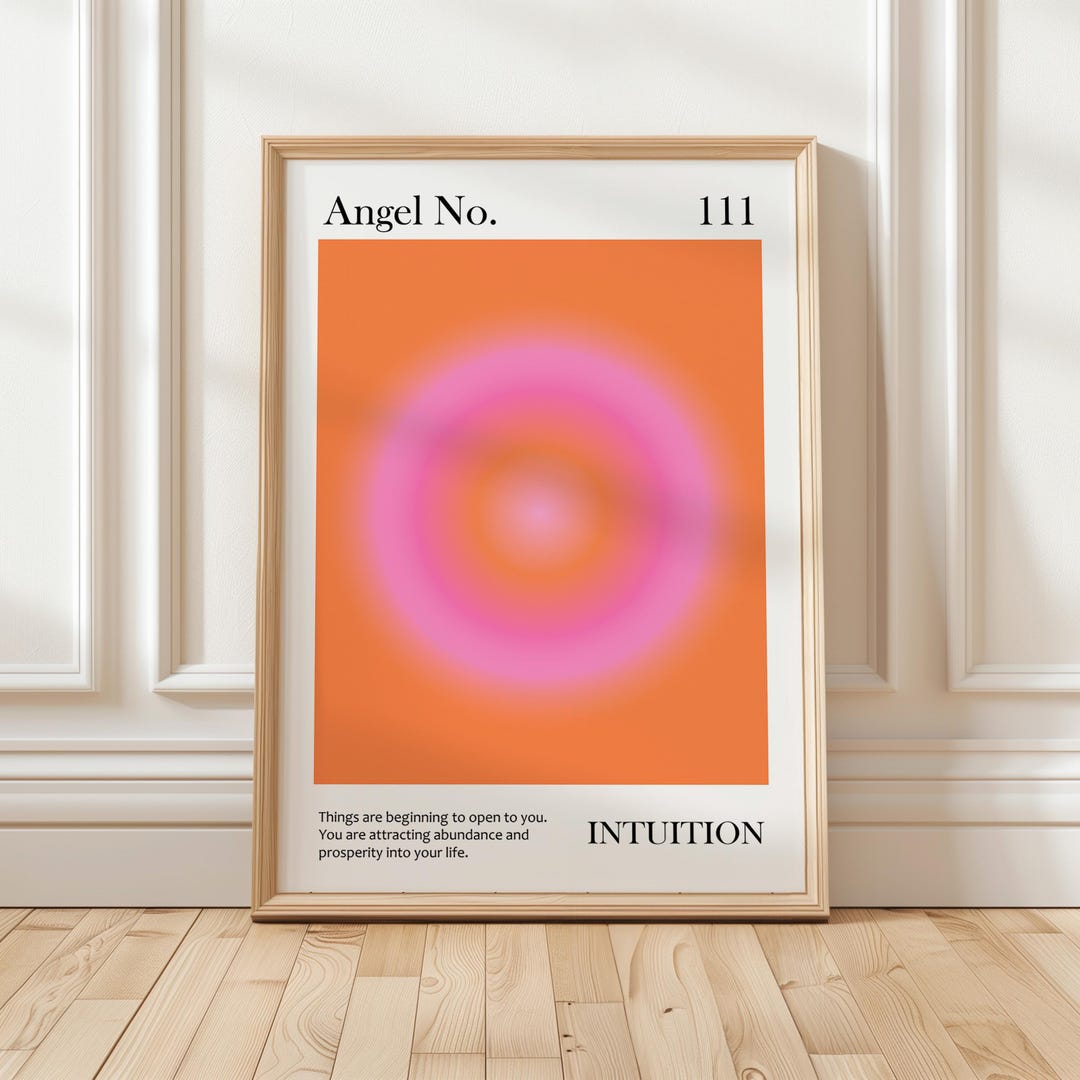 111 Angel Number Poster Pink Orange Aura Wall Art Intuition Print ...