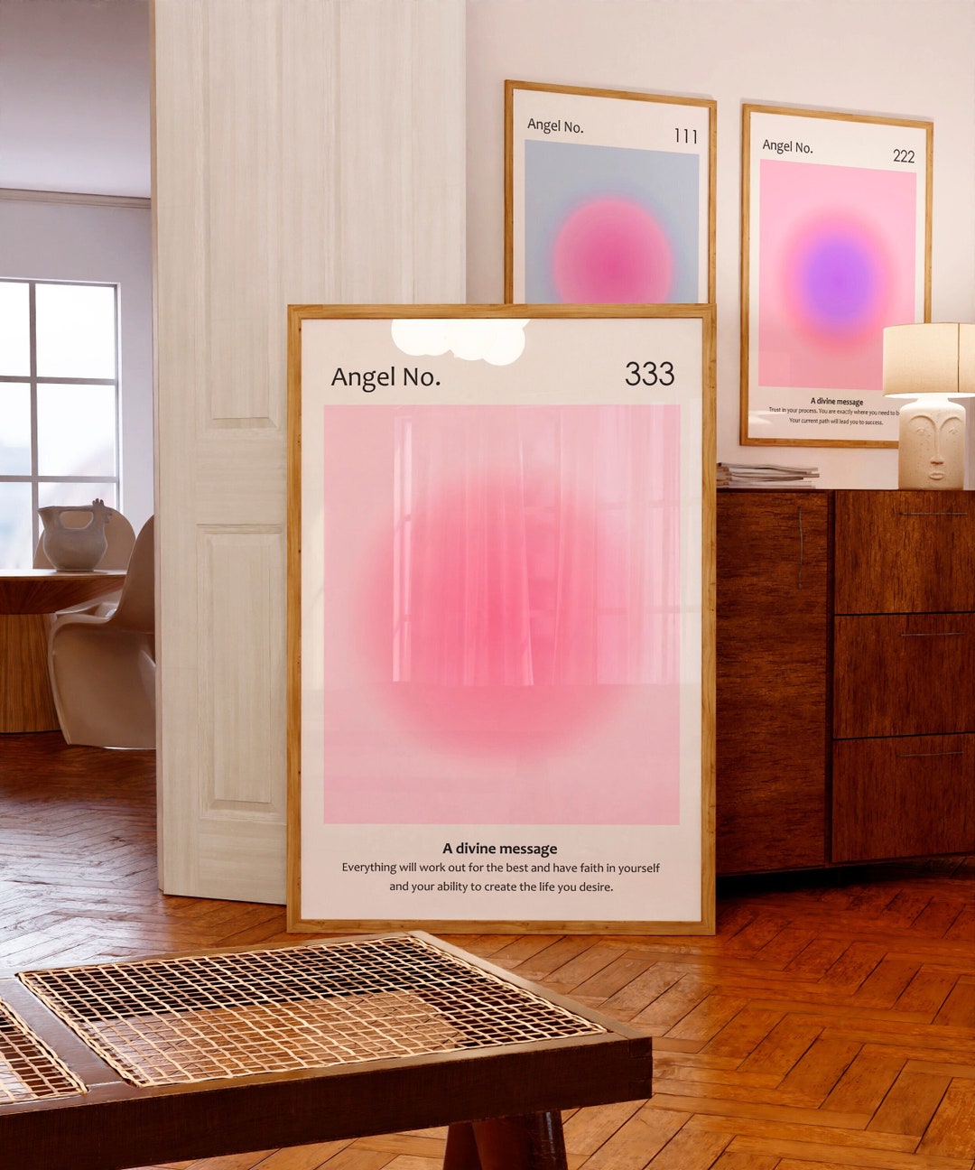Angel Number 333 Poster Pink Aura Print Spiritual Wall Art Christian ...