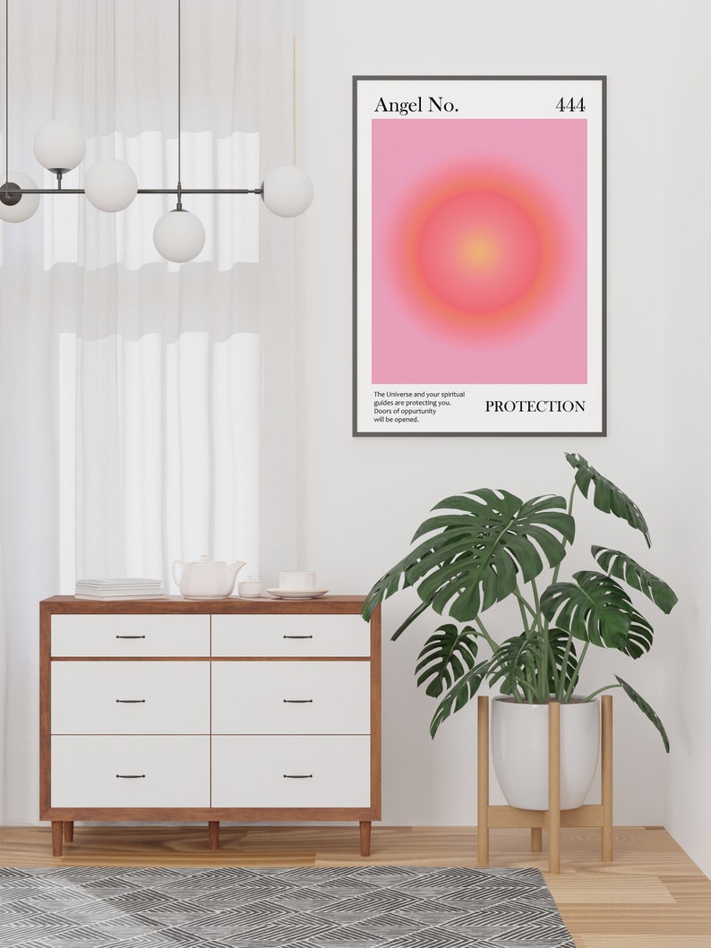 Angel Number 444 Print Pink Aura Poster Spiritual Protection - Etsy