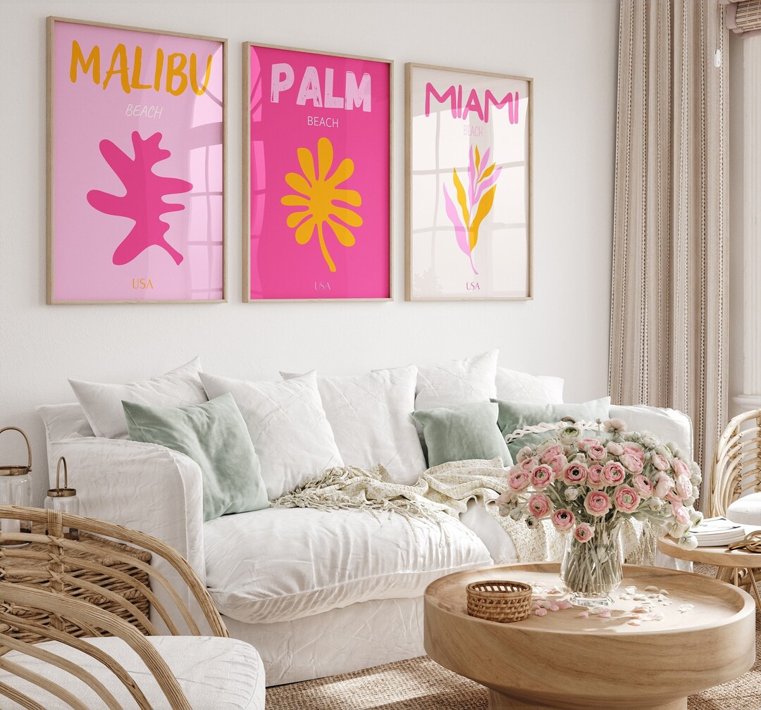 Preppy Wall Art Bright Colorful Beach Prints Set of 3 Trendy Poster ...