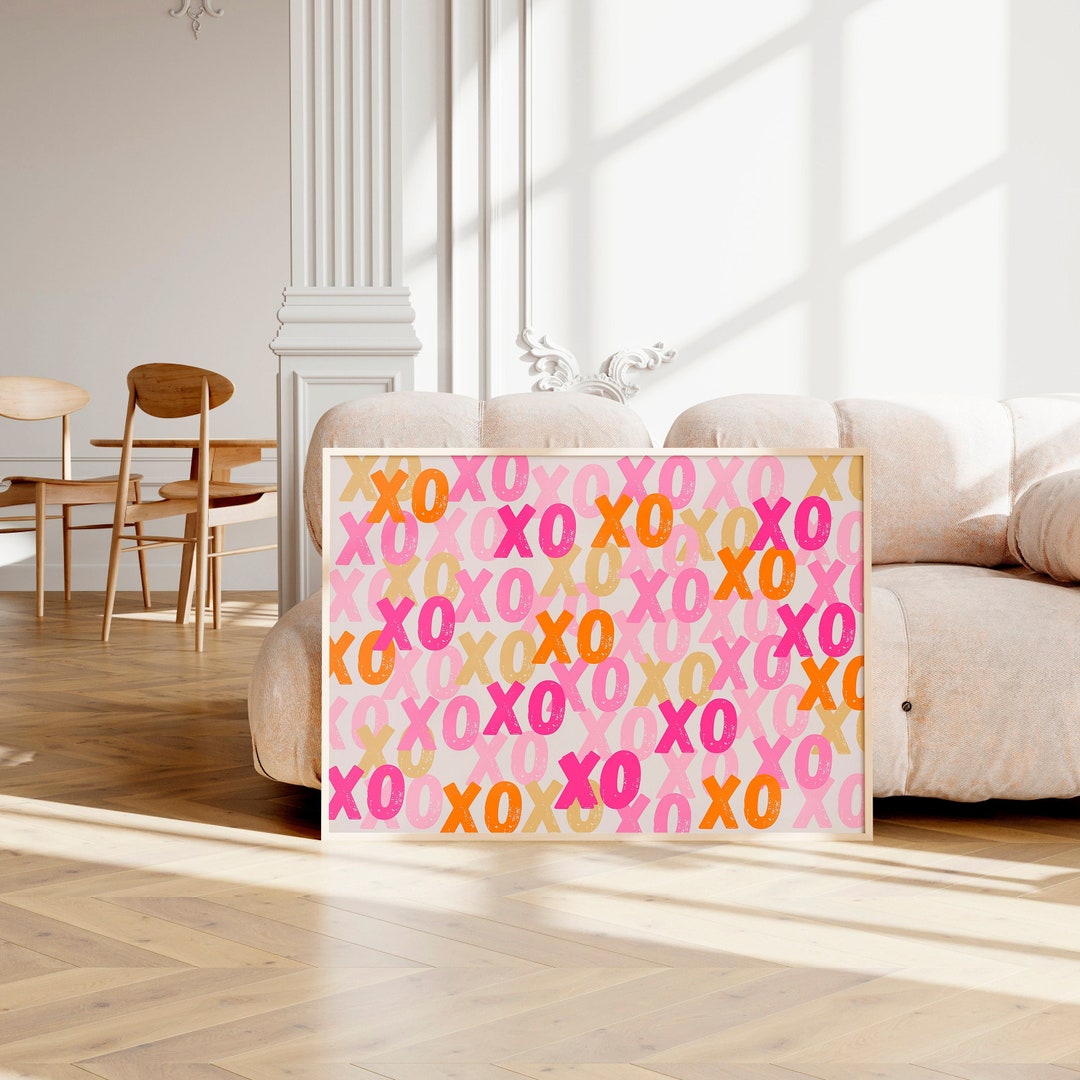 XOXO Print Pink Orange XO Wall Art Colorful Preppy Room Decor for Teens ...