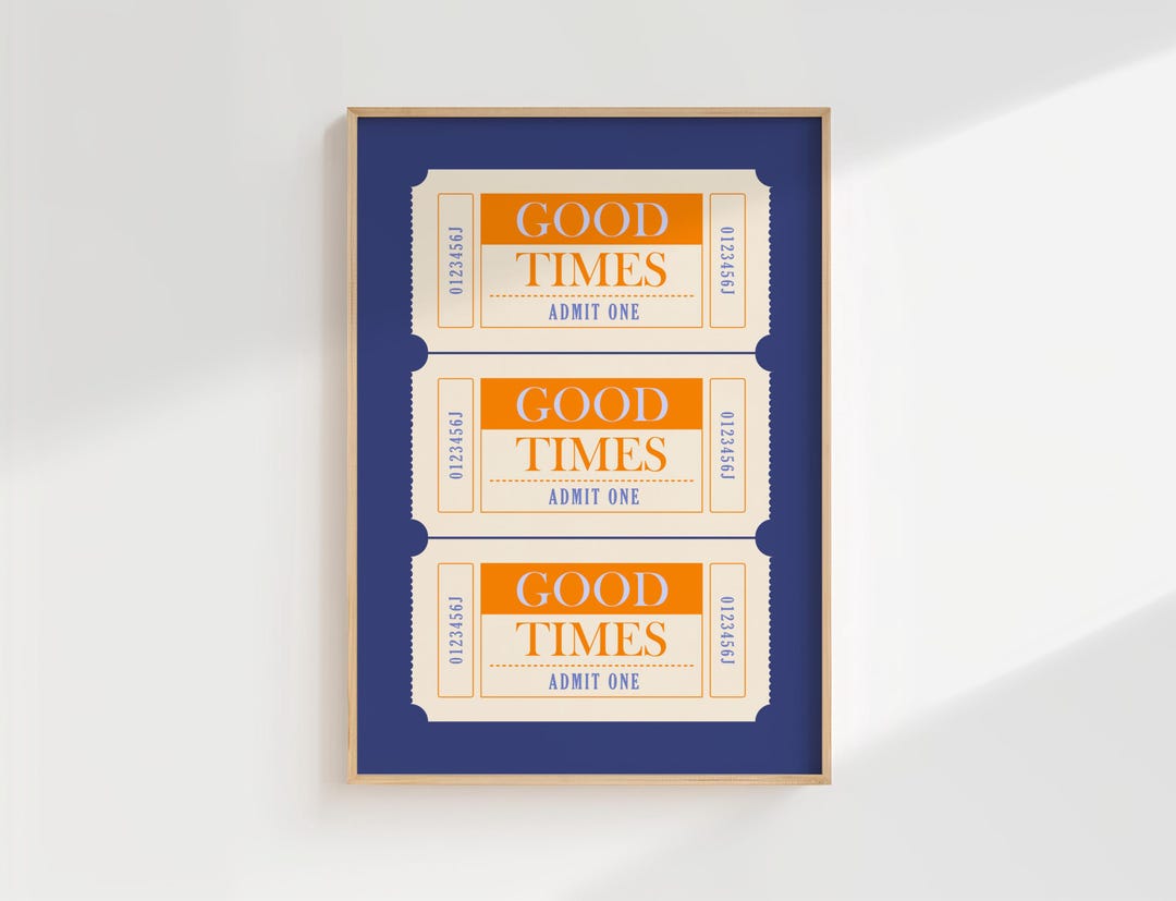 Good Times Ticket Wall Art: Navy Blue & Orange Preppy Dorm Decor ...