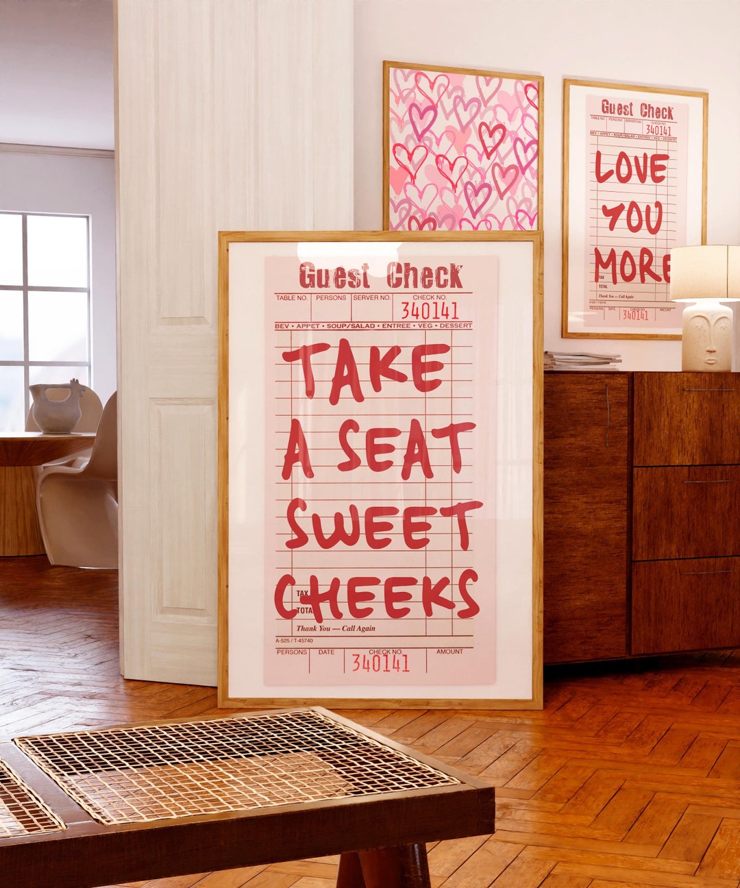 Take A Seat Sweet Cheeks Poster Red Funny Bathroom Wall Art Girly Cute ...