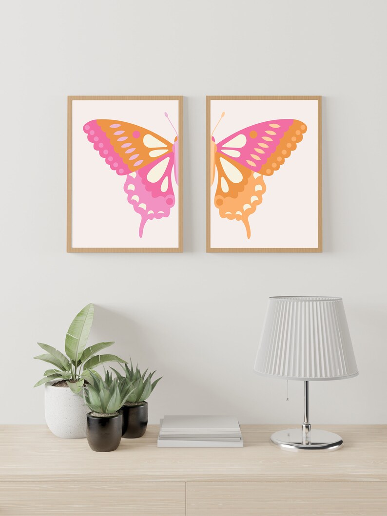 Split Butterfly Wall Art Pink Orange Preppy Aesthetic Room - Etsy