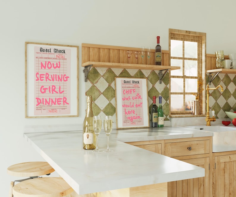 Now Serving Girl Dinner Poster: Retro Kitchen Guest Check Art (digital ...