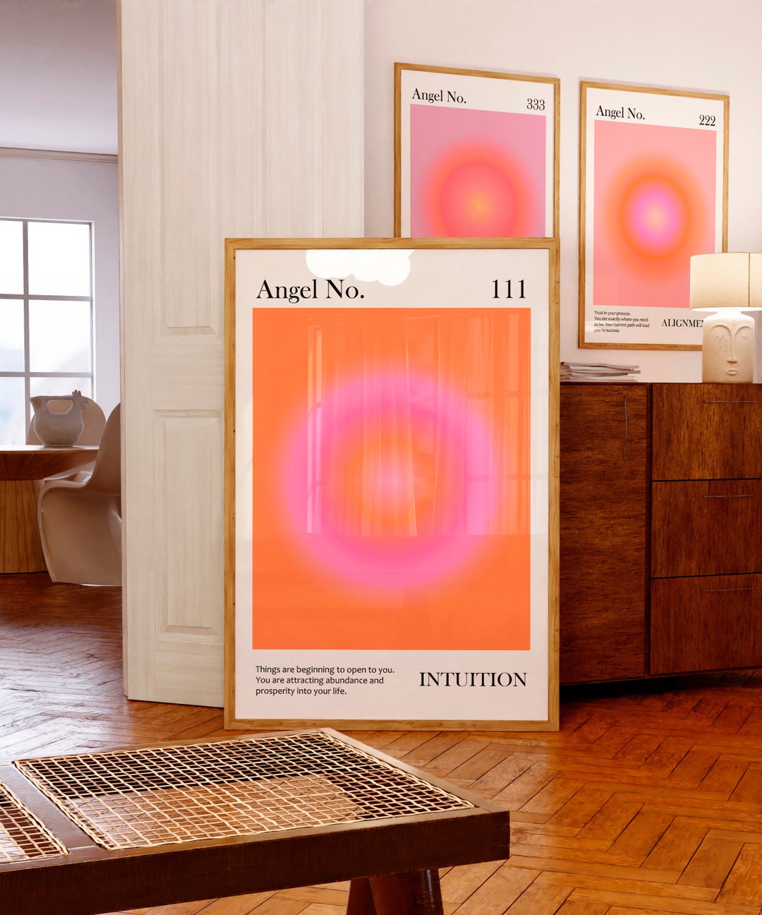 111 Angel Number Poster Pink Orange Aura Wall Art Intuition Print ...