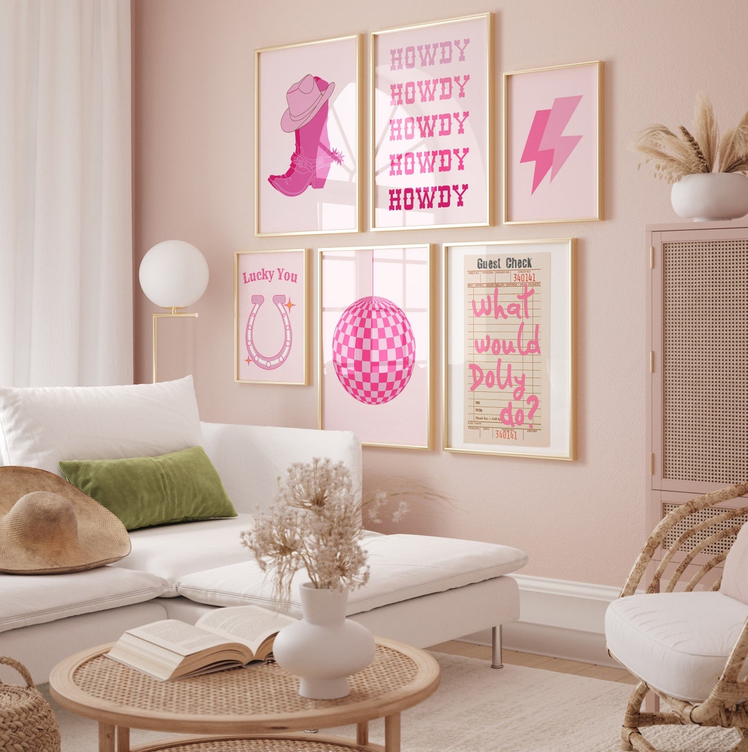 Pink Cowgirl Wall Art Preppy Gallery Wall Set of 6 Girly Western Wall ...