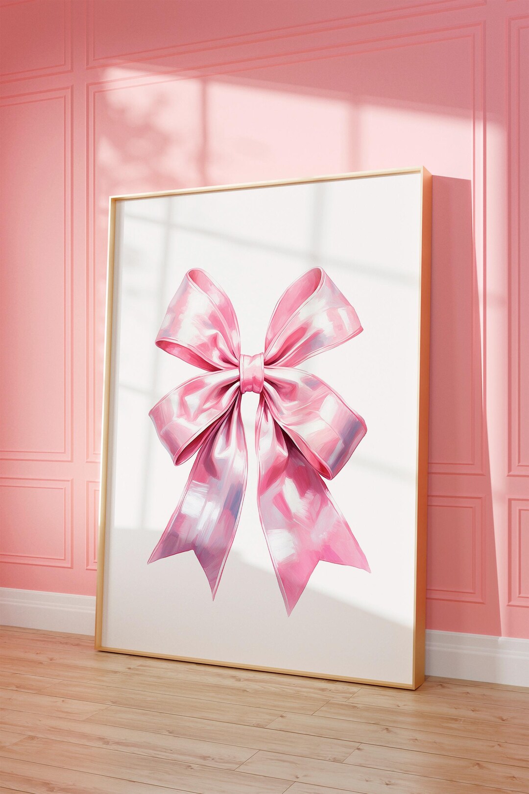 Pink Bow Wall Art Cute Girls Nursery Decor Preppy Wall Art Girly ...