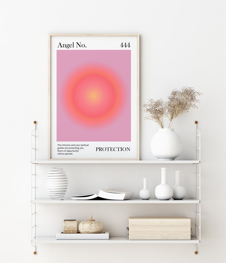 Angel Number 444 Print Pink Aura Poster Spiritual Protection - Etsy