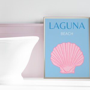 Laguna Beach Print Blue Pink Scallop Shell Wall Art Sea Shell Art ...