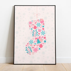 Christmas Gallery Wall Set Pastel Pink Christmas Prints Cute Holiday ...