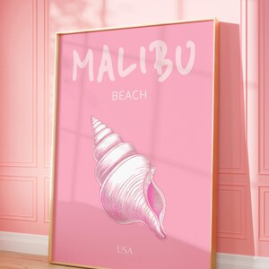 Pink Conch Shell Wall Art Malibu Beach Print Coastal Wall Art Preppy ...