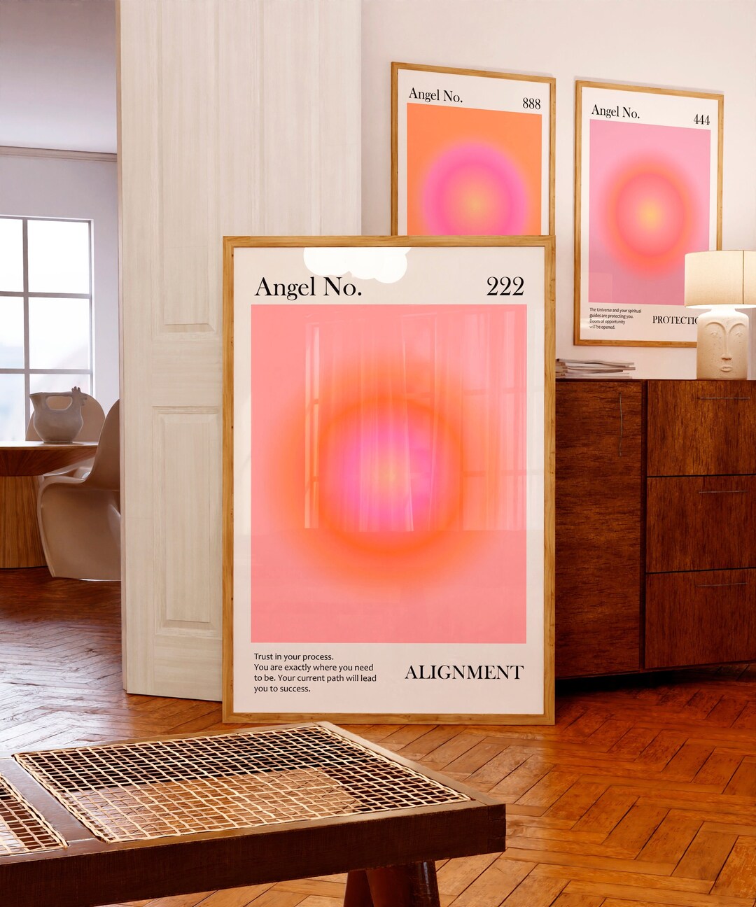 Angel Number 222 Poster Pink Orange Aura Print Alignment 222 Print ...