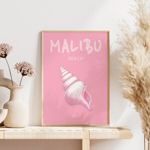 Pink Conch Shell Wall Art Malibu Beach Print Coastal Wall Art Preppy ...