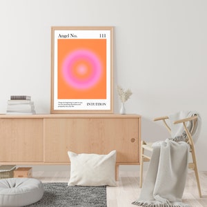 111 Angel Number Poster Pink Orange Aura Wall Art Intuition Print ...