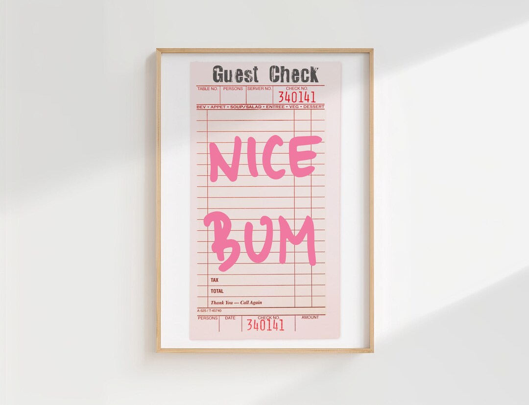 Nice Bum Print: Funny Retro Bathroom Wall Art, Cheeky Pink Poster ...