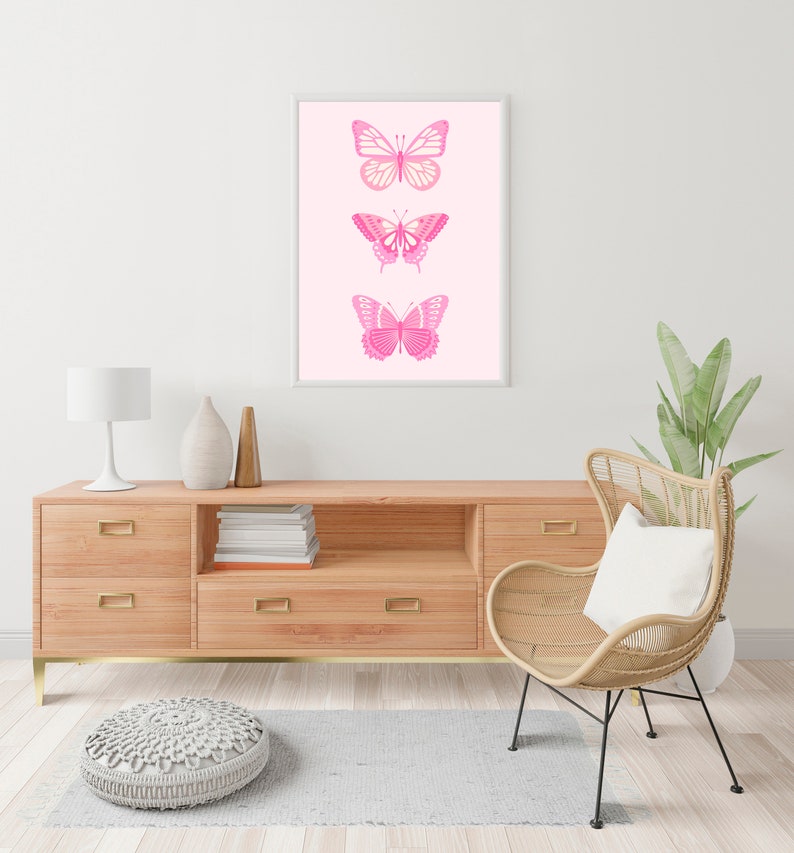 Pink Butterfly Wall Art Girly Print Trendy Poster Light Blush - Etsy