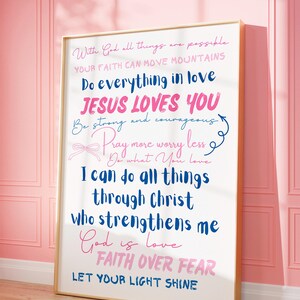 Blue Pink Christian Wall Art Girly Scripture Print Teen Girl Room Decor ...