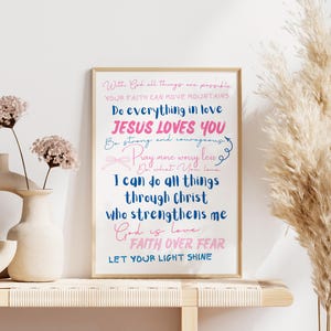 Blue Pink Christian Wall Art Girly Scripture Print Teen Girl Room Decor ...