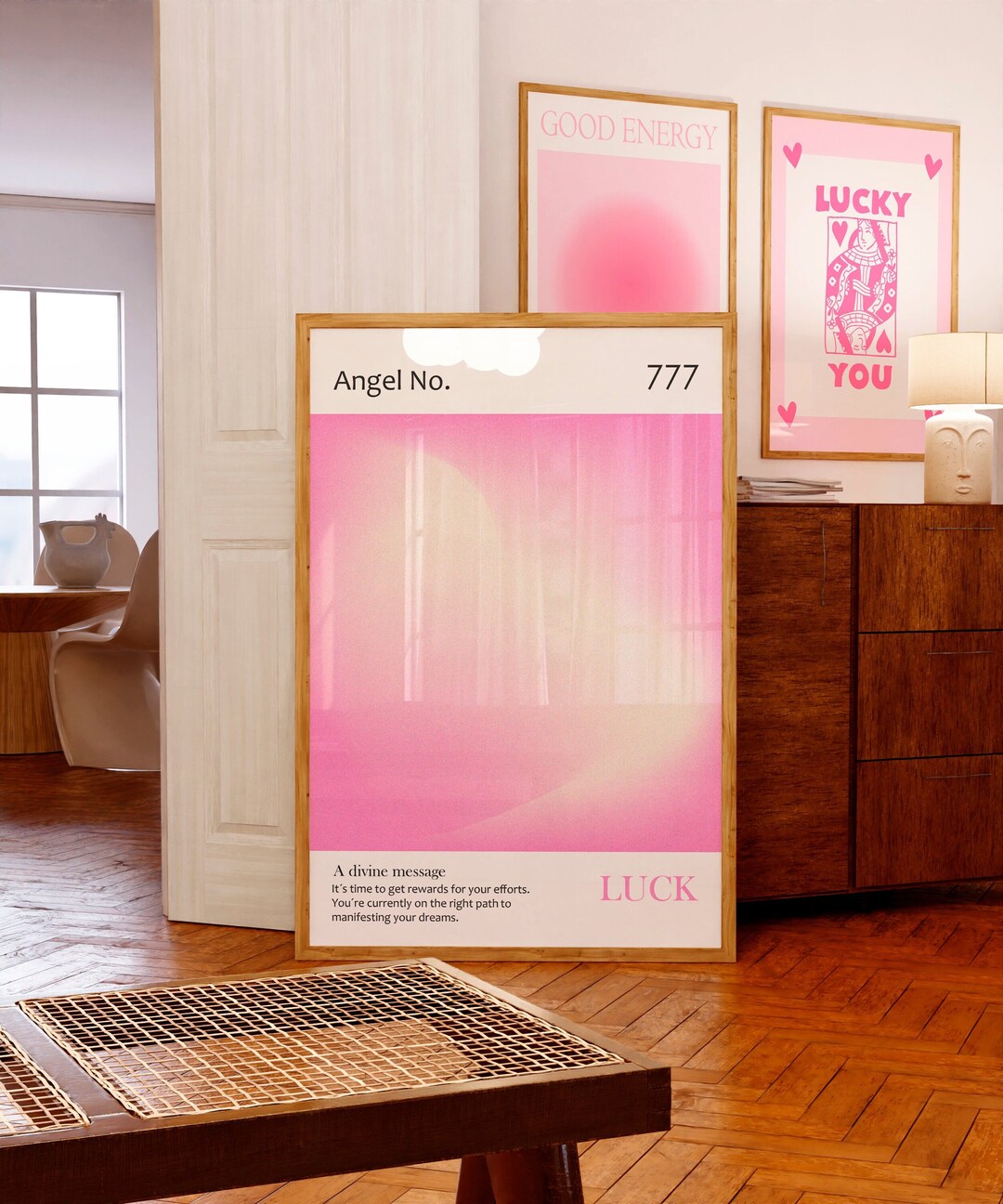 Angel Number 777 Poster Pink Aura Print Zen Wall Art Spiritual Print ...