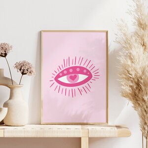 Evil Eye Wall Art: Protection for Home, Pink Preppy Dorm Decor (digital ...