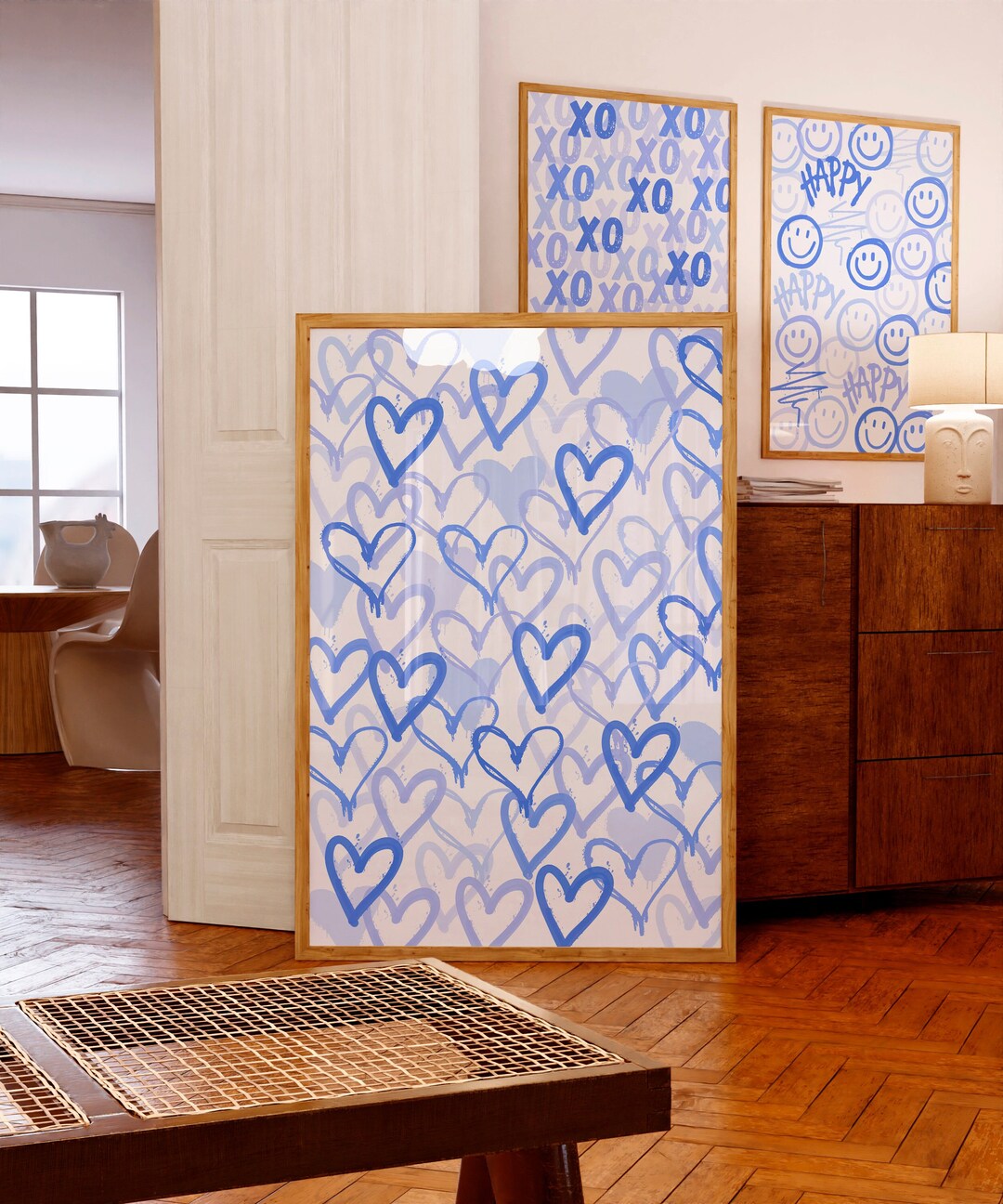 Blue Hearts Wall Art Preppy Print Trendy Poster Graffiti - Etsy
