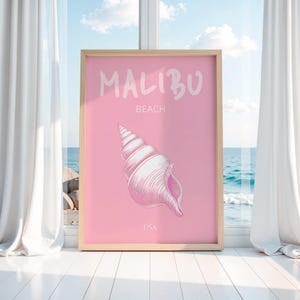 Pink Conch Shell Wall Art Malibu Beach Print Coastal Wall Art Preppy ...