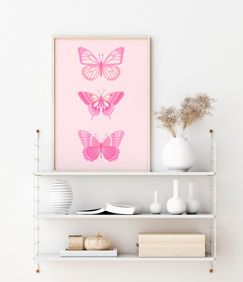 Pink Butterfly Wall Art Girly Print Trendy Poster Light Blush - Etsy