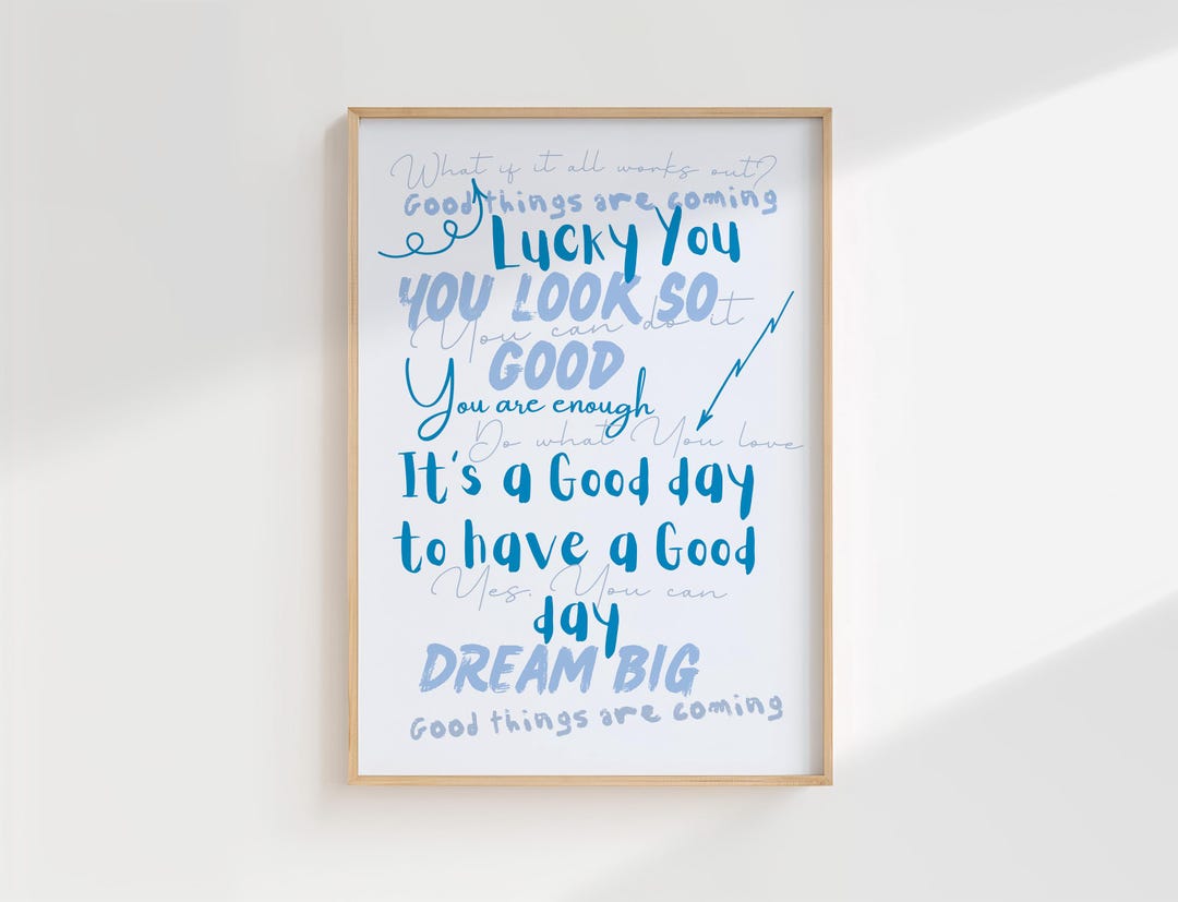 Blue Positive Affirmations Wall Art: Inspirational Home Office Decor ...