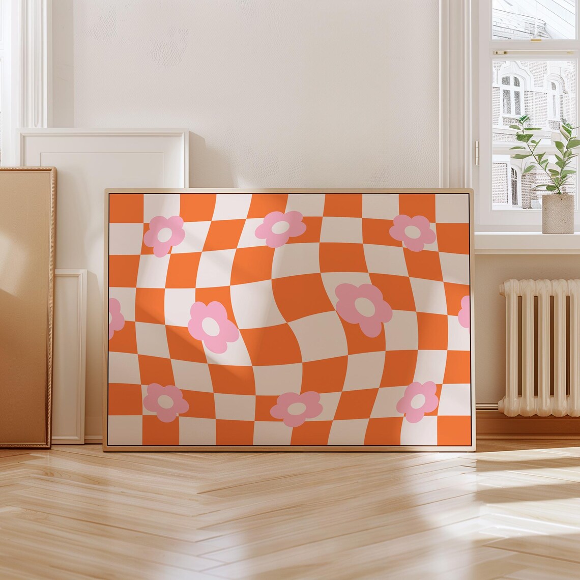 Floral Checkerboard Print: Retro 70s Wavy Decor (digital Download) - Etsy