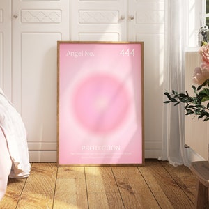 Angel Number 444 Poster Pink Aura Print Spiritual Wall Art Light Pink ...