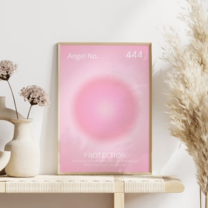 Angel Number 444 Poster Pink Aura Print Spiritual Wall Art Light Pink ...
